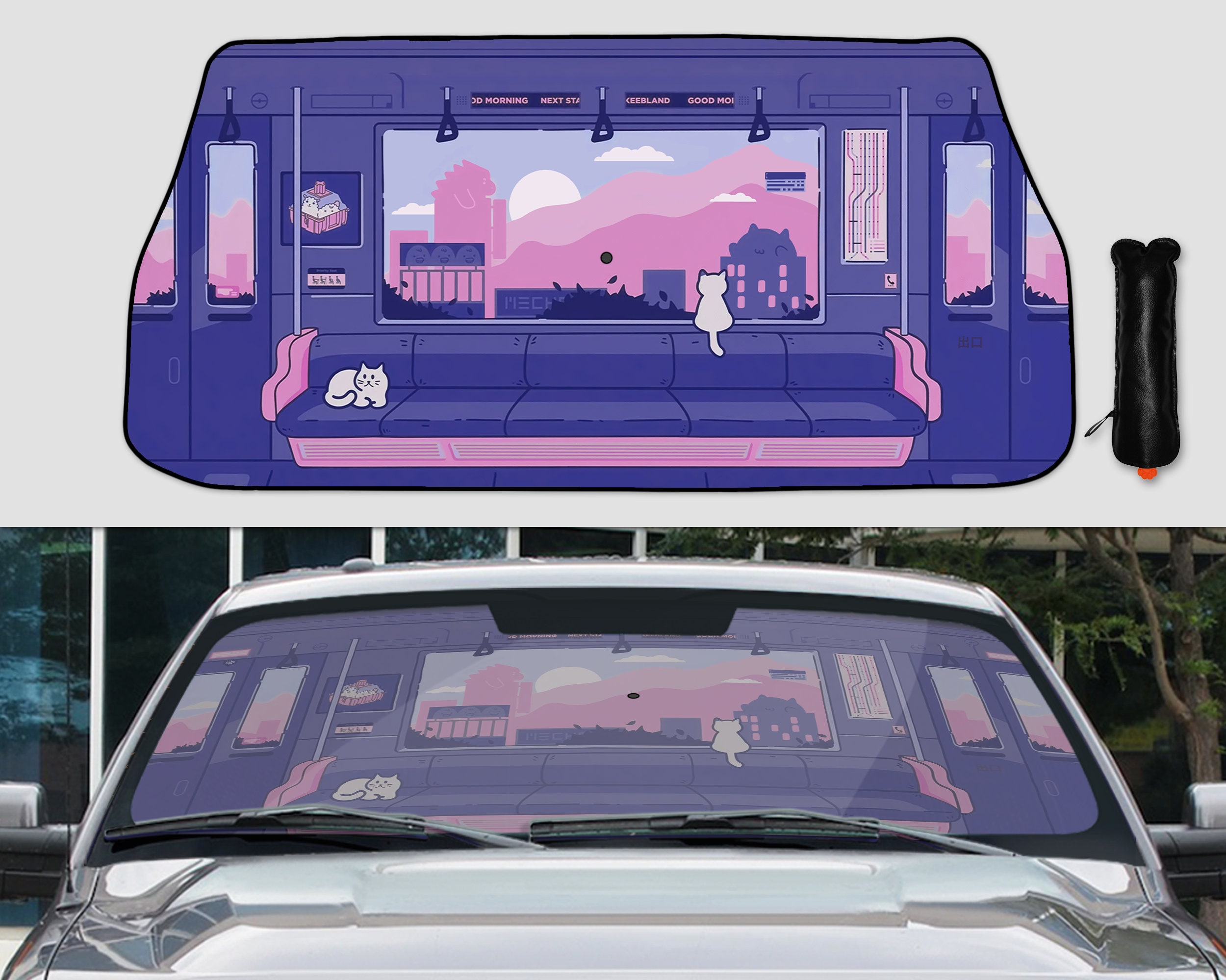Kawaii Sun shade for car window, Pink purple sunshade, Cute aesthetic ...