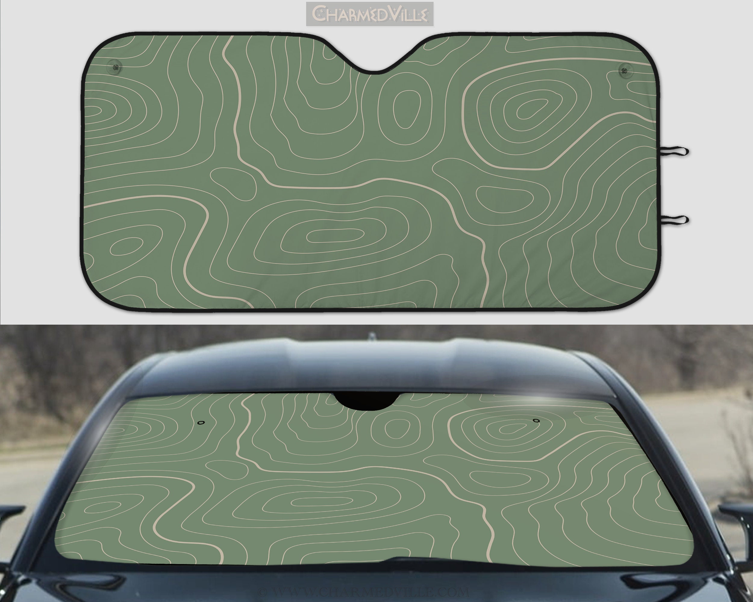 Car Sunshade Sun Blocker for Windshield, Boho Sage Green Topo ...