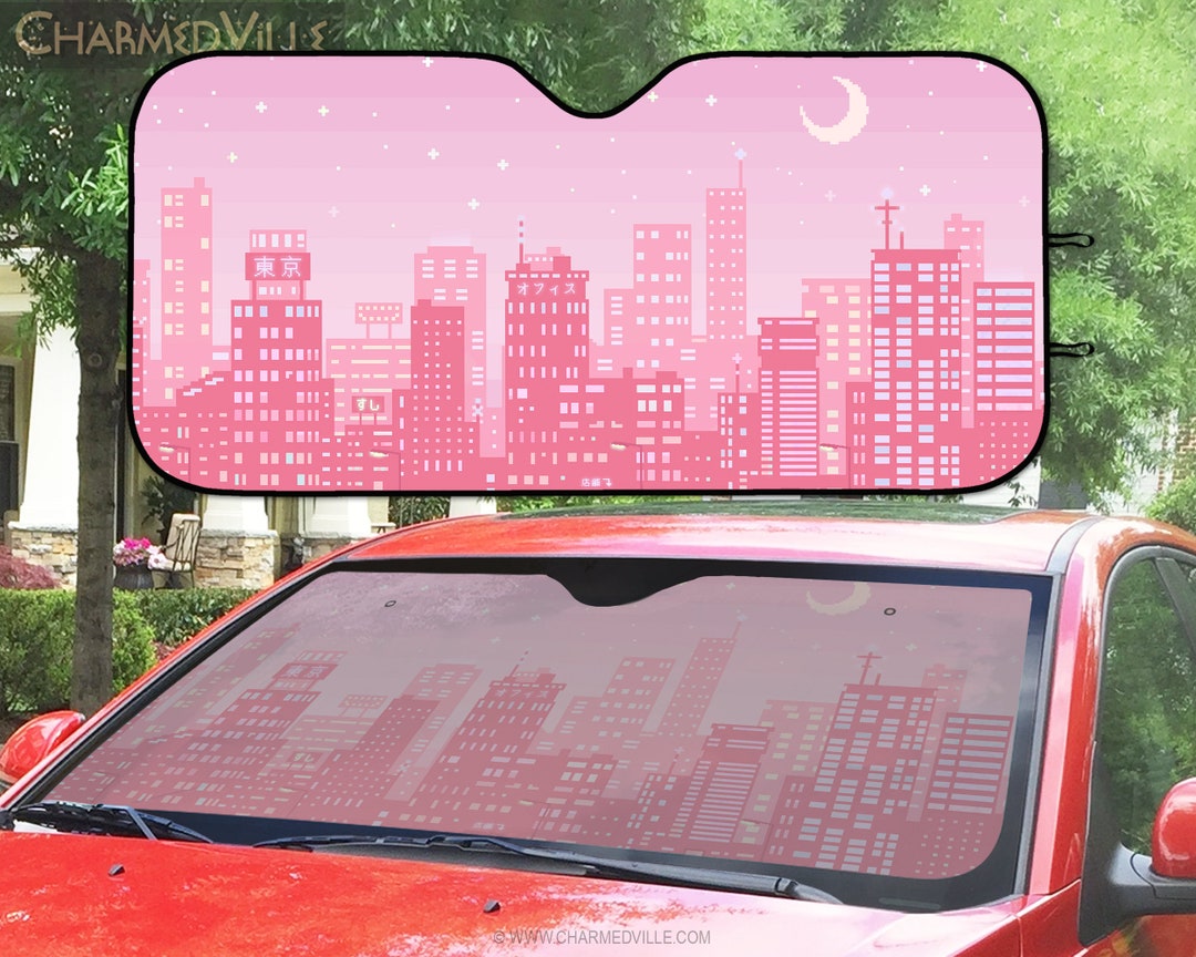 Pink Car Sunshade, Anime Sun Shade, Cute Moon City Window Windshield ...