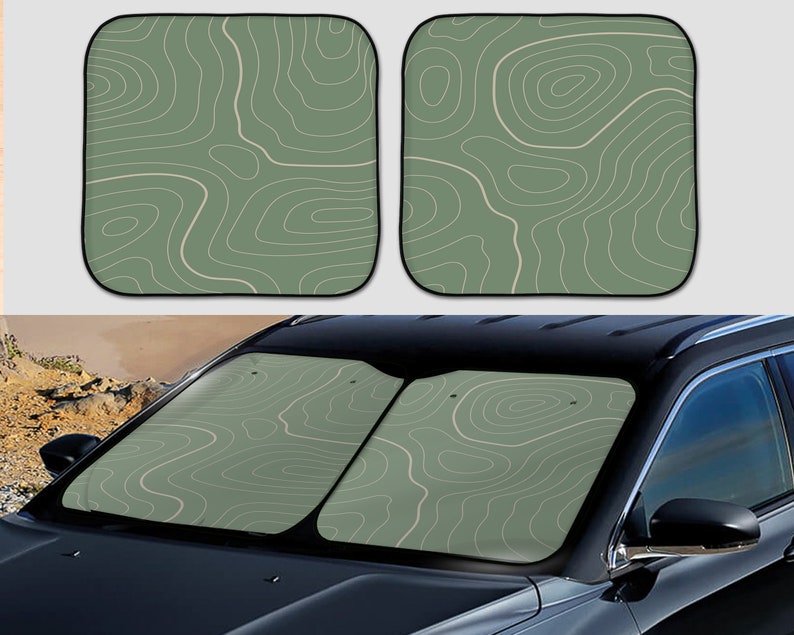 Car Sunshade Sun Blocker for Windshield, Boho Sage Green Topo ...