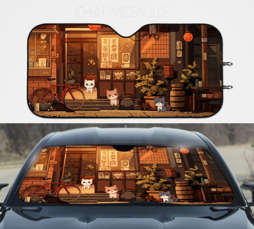 Cute Cats Car Sun Shade, Anime Windshield Cover, Carshade Screen ...