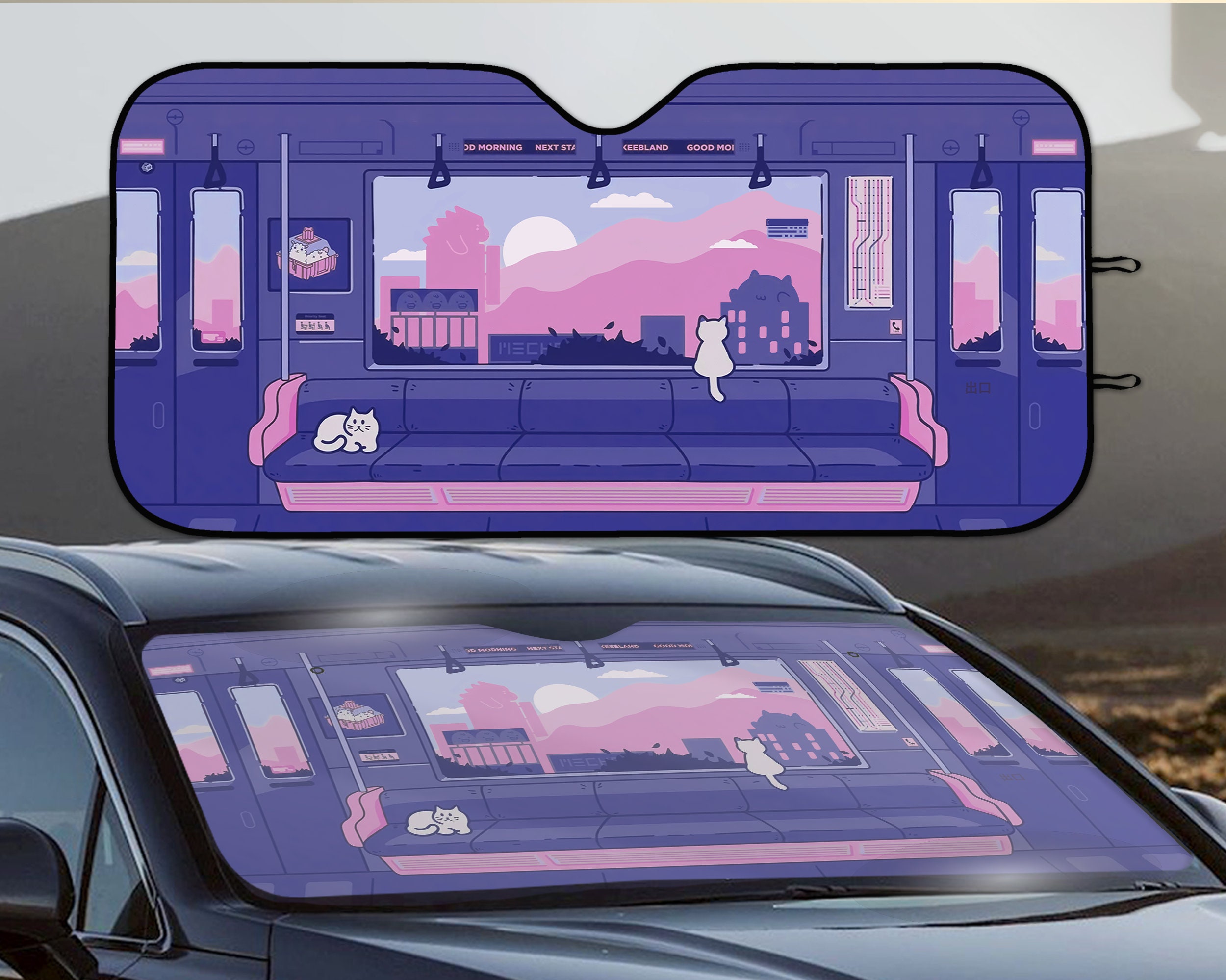 Kawaii Sun shade for car window, Pink purple sunshade, Cute aesthetic ...