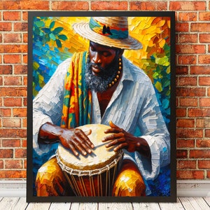 Black Man Art, Drum Man Poster, Caribbean Wall Art, Gwoka Djembe Conga ...