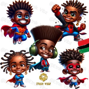 20 Cute PNG Black Boy Superhero Clipart Set, Black Boy Prints, Instant ...