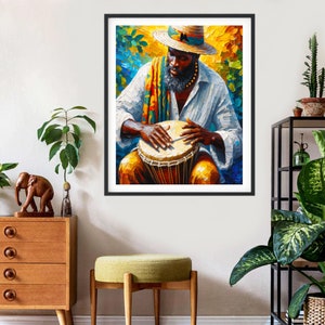 Black Man Art, Drum Man Poster, Caribbean Wall Art, Gwoka Djembe Conga ...