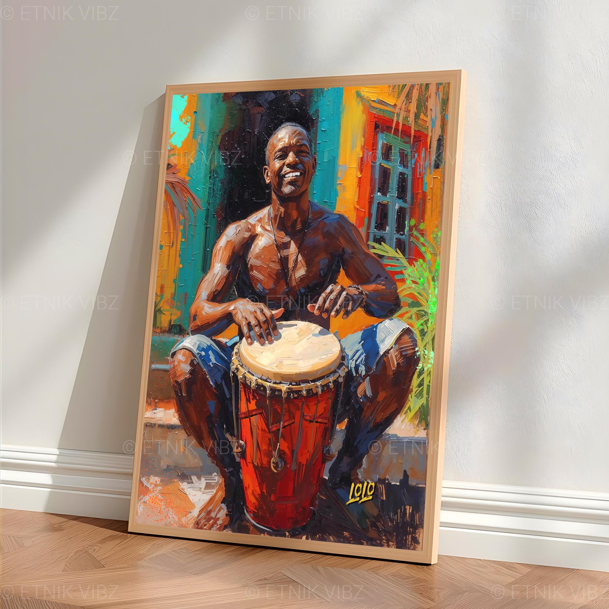 Afro Caribbean Wall Art, Black Man Art, Drum Man Poster, Gwoka Djembe ...