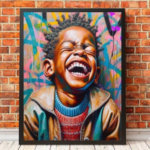 Black Boy Joy Art Poster, Afro Wall Art, Urban Graffiti Wall Art ...
