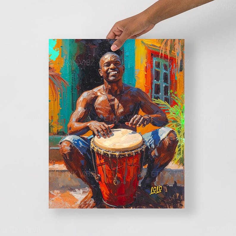 Afro Caribbean Wall Art, Black Man Art, Drum Man Poster, Gwoka Djembe ...