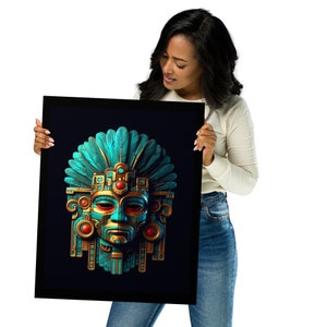Aztec Blue Gold Museum Poster - Aztec Wall Decor - Pre-columbian ...