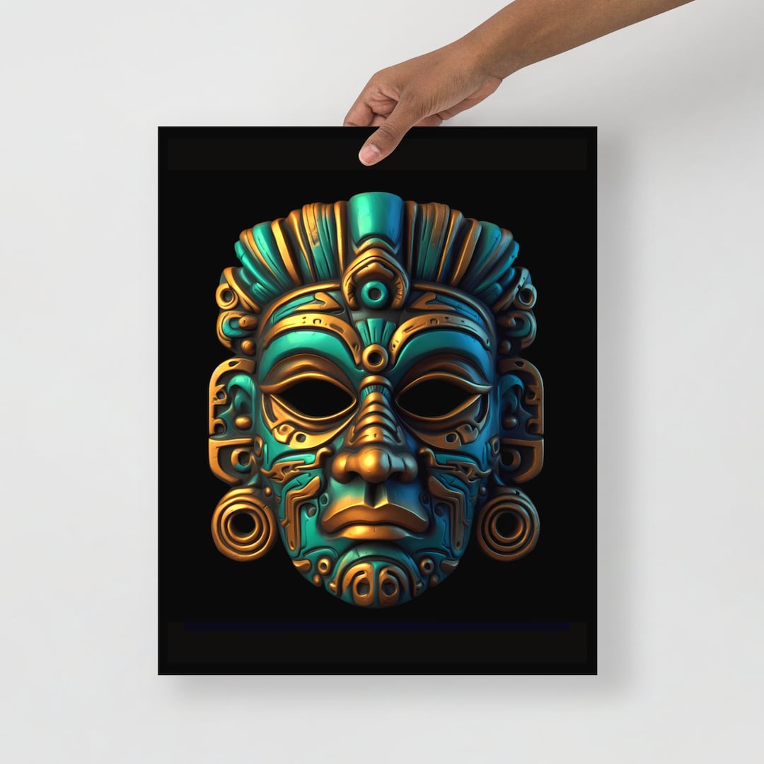 Aztec Blue Gold Museum Poster, Aztec Wall Decor, Pre-columbian ...