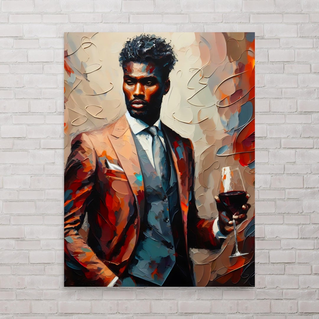 Black Man Poster | Glass of Wine Wall Art | Black Man With Wine Art ...