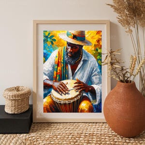 Black Man Art, Drum Man Poster, Caribbean Wall Art, Gwoka Djembe Conga ...