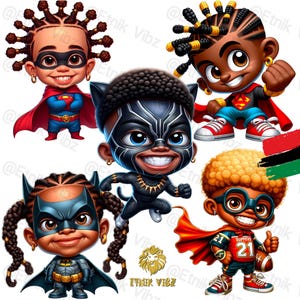 20 Cute PNG Black Boy Superhero Clipart Set, Black Boy Prints, Instant ...