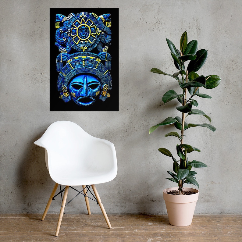 Aztec Blue Snake Poster Aztec Wall Decor Native Mexican - Etsy