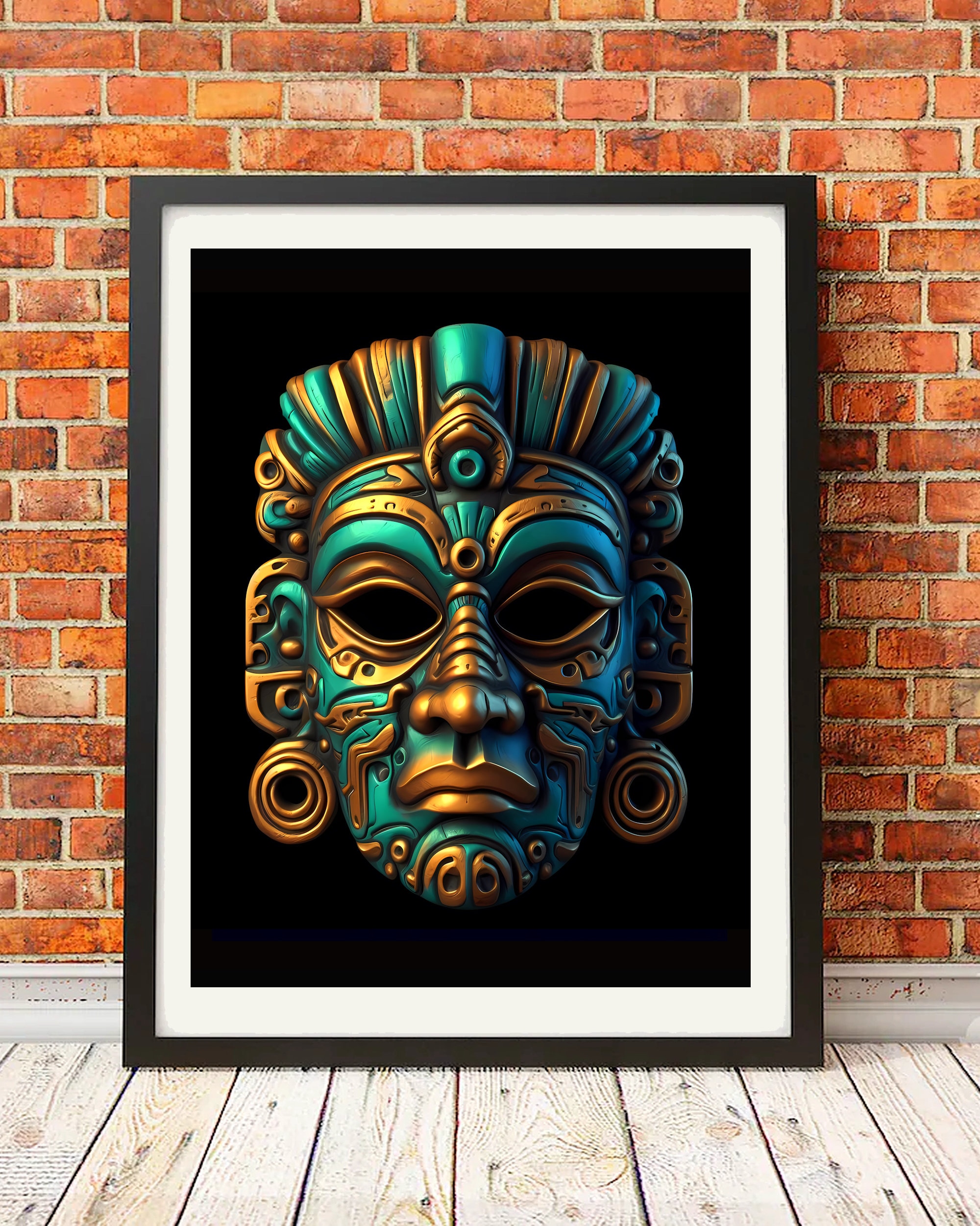Aztec Blue Gold Museum Poster, Aztec Wall Decor, Pre-columbian ...