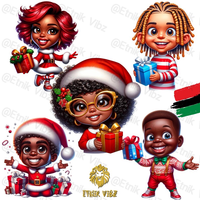 20 Cute Afro Xmas PNG Clipart, Black Christmas Prints, Instant Download ...