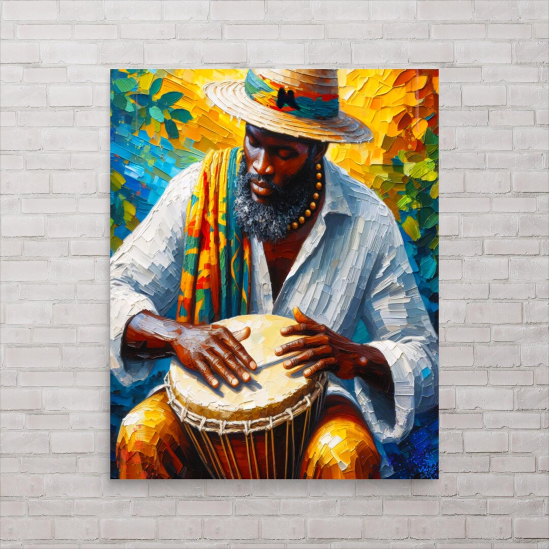 Black Man Art, Drum Man Poster, Caribbean Wall Art, Gwoka Djembe Conga ...