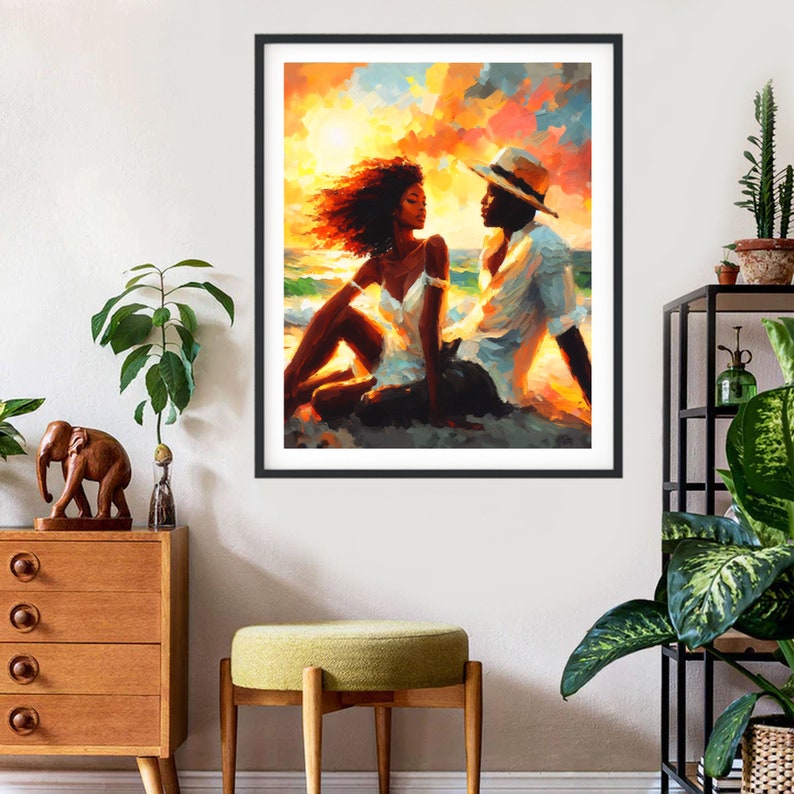 Black Couple Poster, Caribbean Wall Art, Afro Wall Art, African American Art, Black Couple Art ...