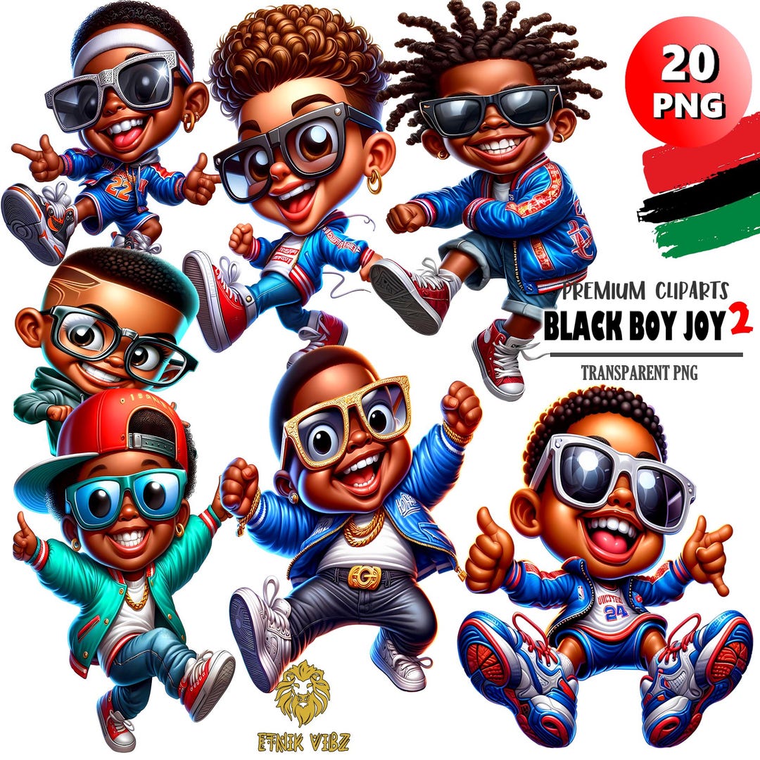 20 Cute PNG Black Boy Clipart Set, Black Boy Joy Prints 2, Instant ...