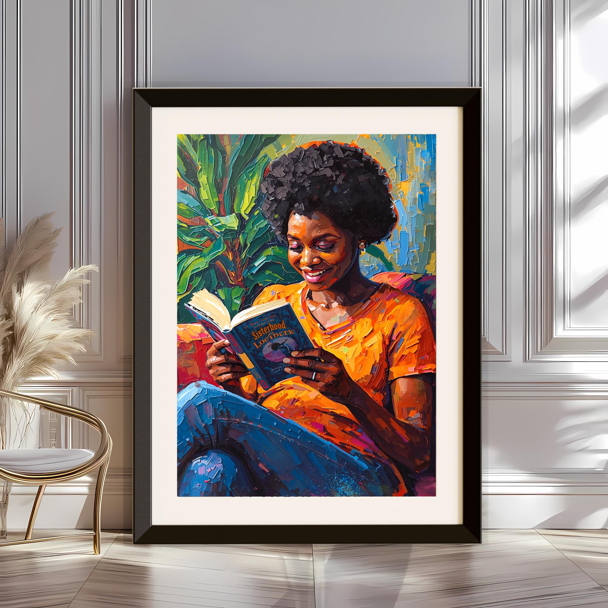 Black Woman Reading Poster, Black Girl Reading, Sisterhood Print, Woman ...