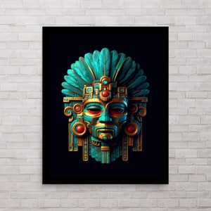 Aztec Blue Gold Museum Poster - Aztec Wall Decor - Pre-columbian ...