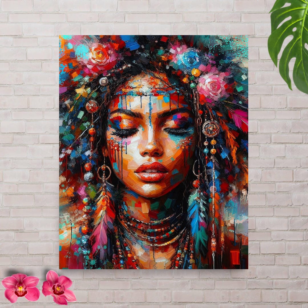 Colorful Boho Woman Portrait Poster, Ethnic Wall Art Print, Boho ...