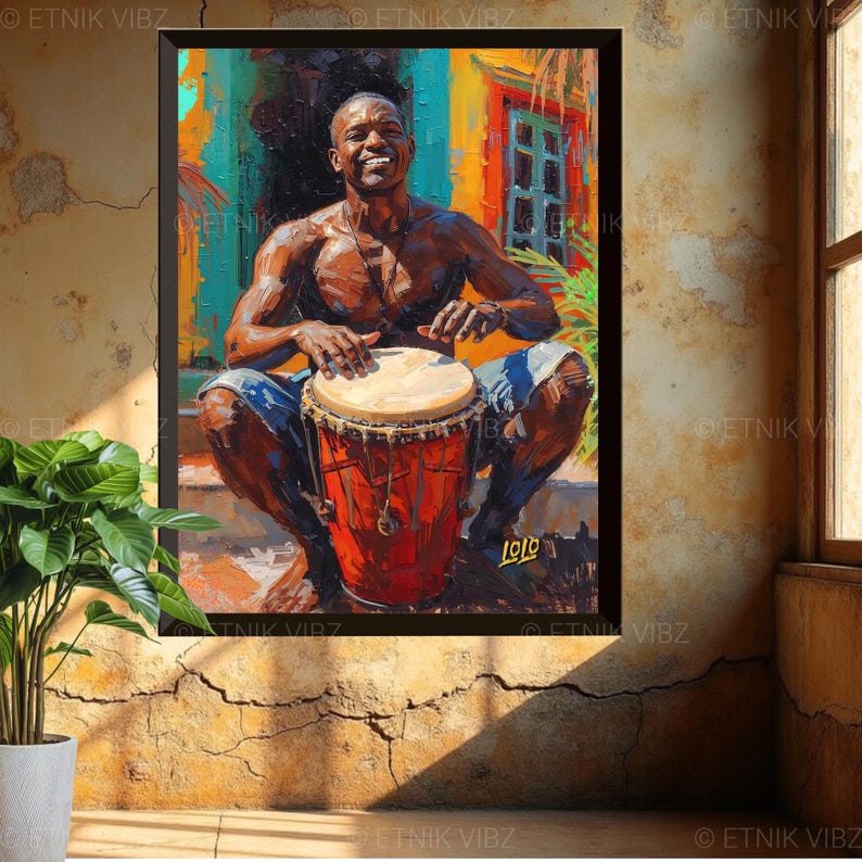 Afro Caribbean Wall Art, Black Man Art, Drum Man Poster, Gwoka Djembe ...