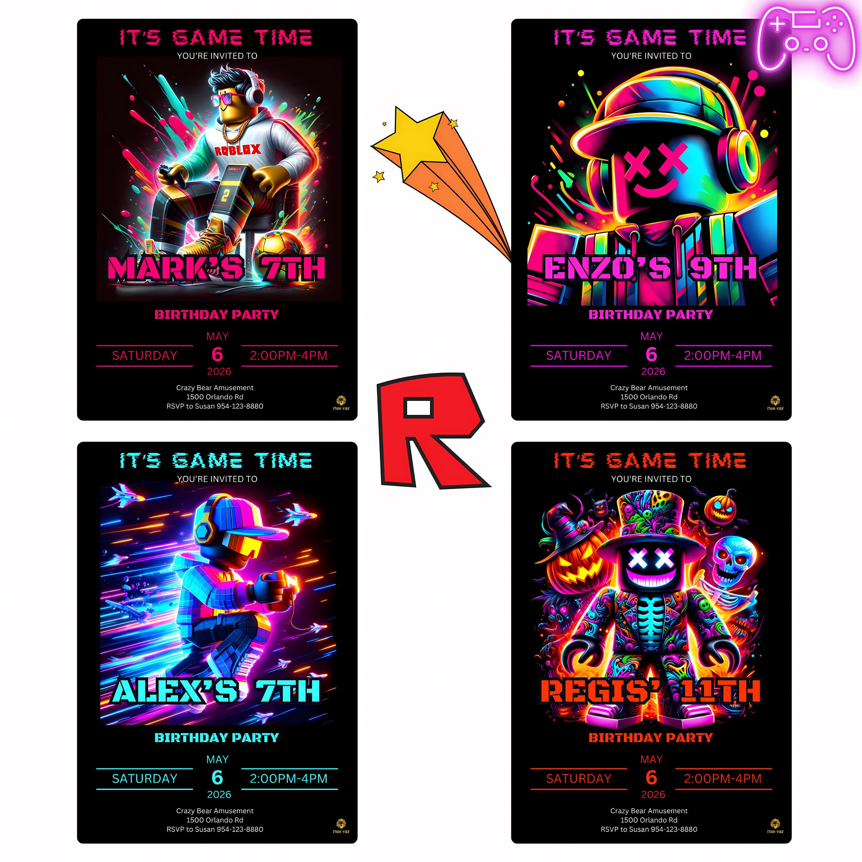 MEGA 15-pack Roblox Birthday Invite Bundle | Editable Canva Template ...