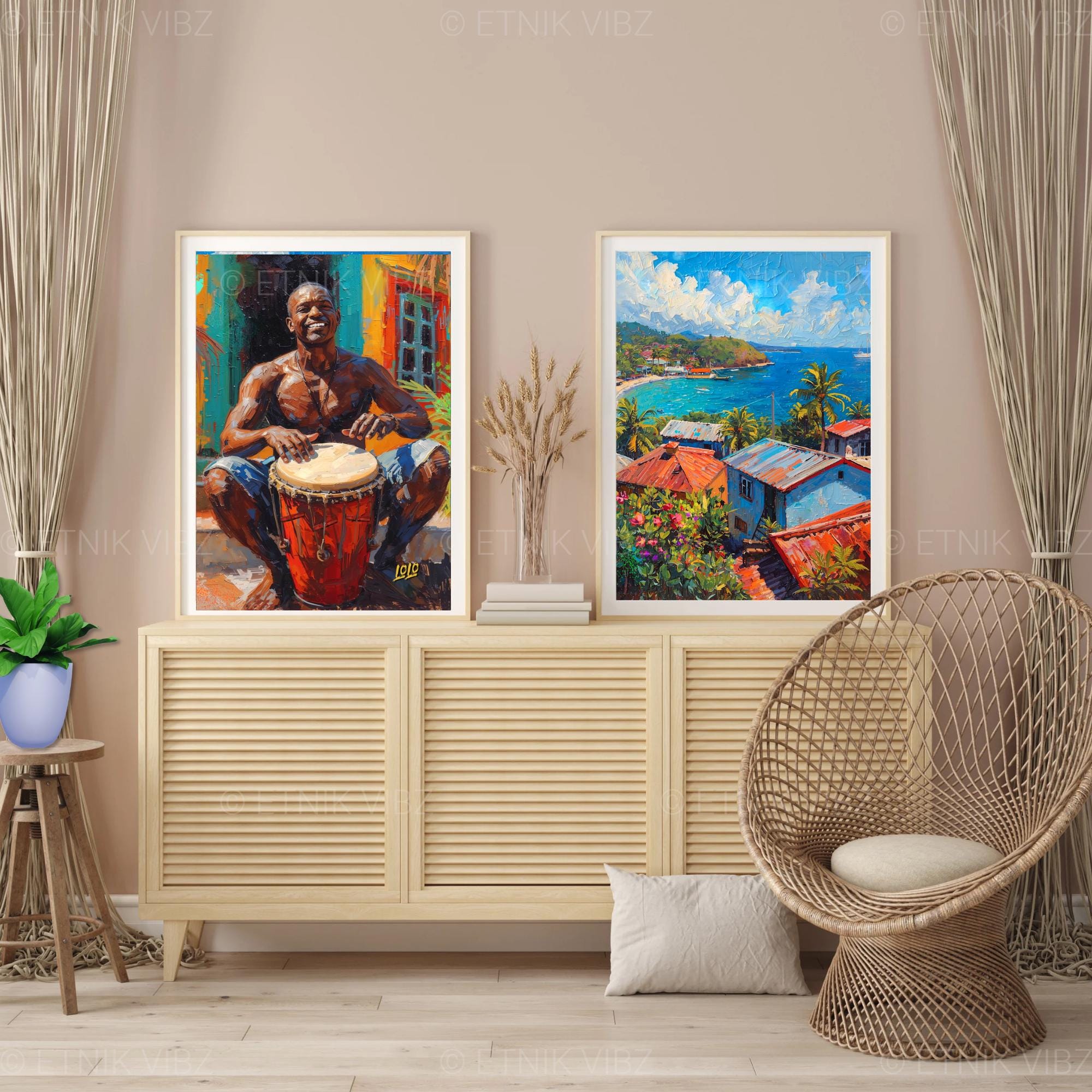 Afro Caribbean Wall Art, Black Man Art, Drum Man Poster, Gwoka Djembe ...