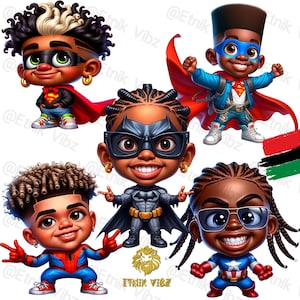 20 Cute PNG Black Boy Superhero Clipart Set, Black Boy Prints, Instant ...