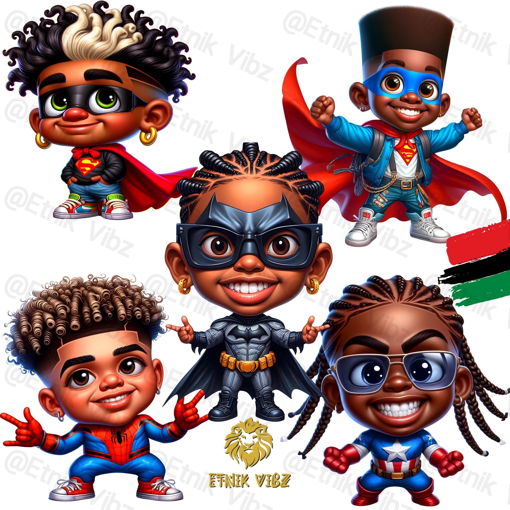 20 Cute PNG Black Boy Superhero Clipart Set, Black Boy Prints, Instant ...