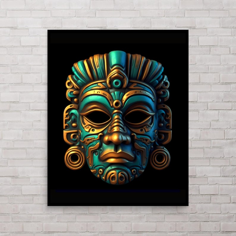 Aztec Blue Gold Museum Poster, Aztec Wall Decor, Pre-columbian ...