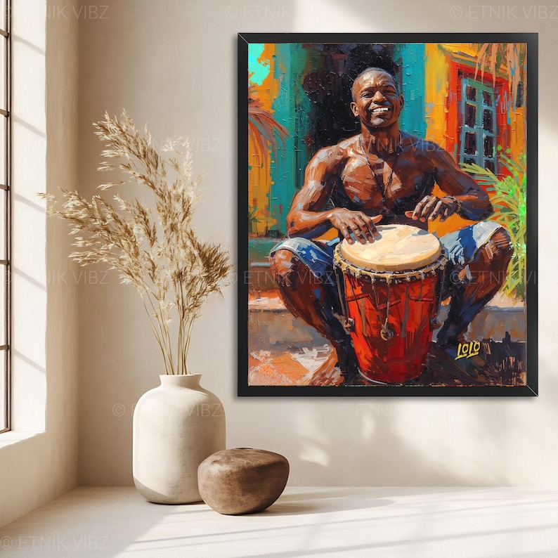 Afro Caribbean Wall Art, Black Man Art, Drum Man Poster, Gwoka Djembe ...