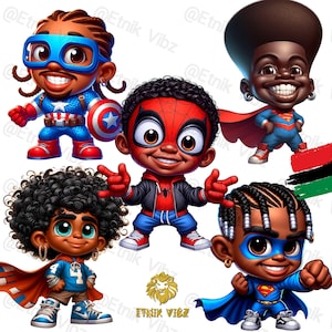 20 Cute PNG Black Boy Superhero Clipart Set, Black Boy Prints, Instant ...
