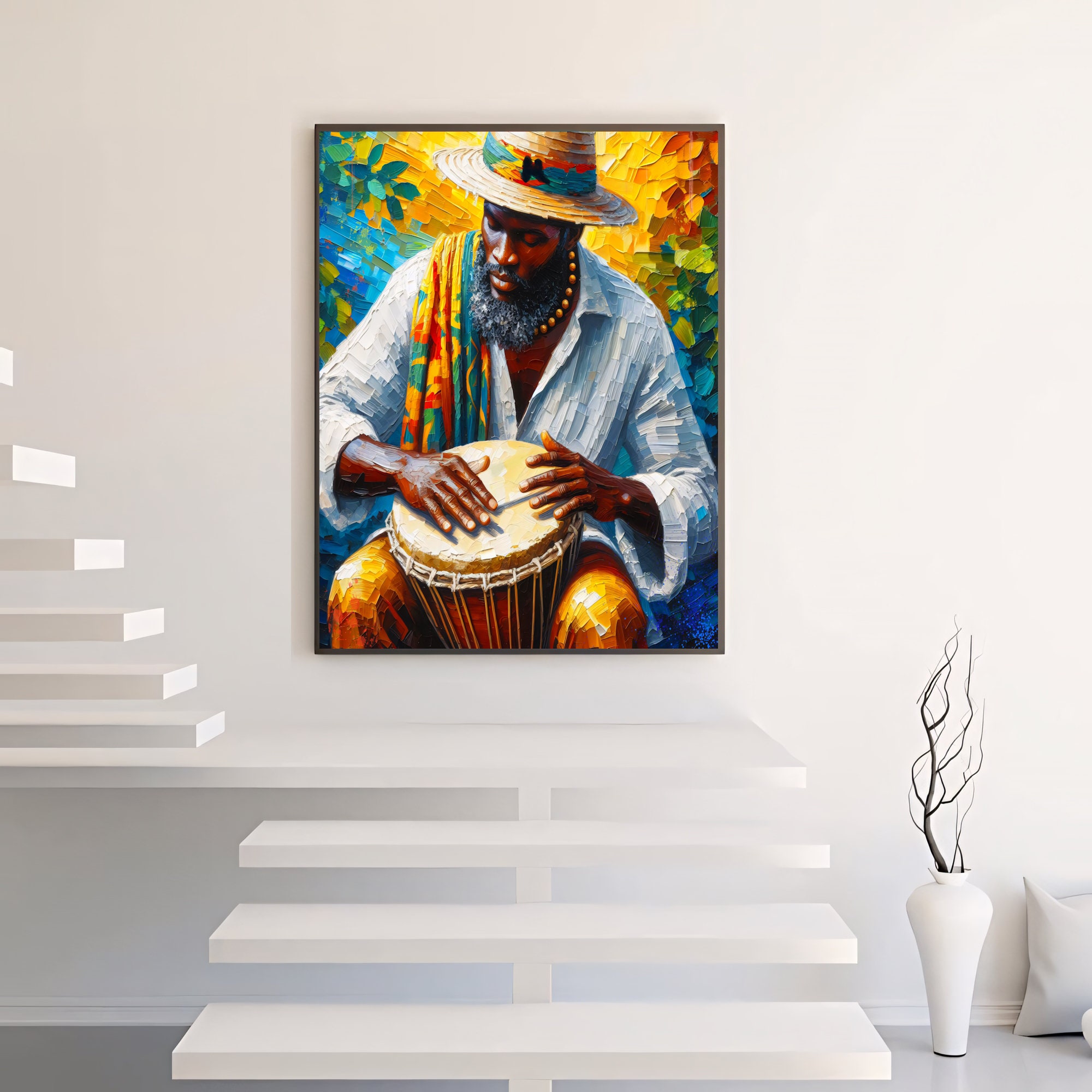 Black Man Art, Drum Man Poster, Caribbean Wall Art, Gwoka Djembe Conga ...