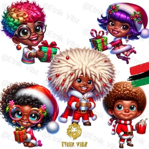 20 Cute Afro Xmas PNG Clipart, Black Christmas Prints, Instant Download ...