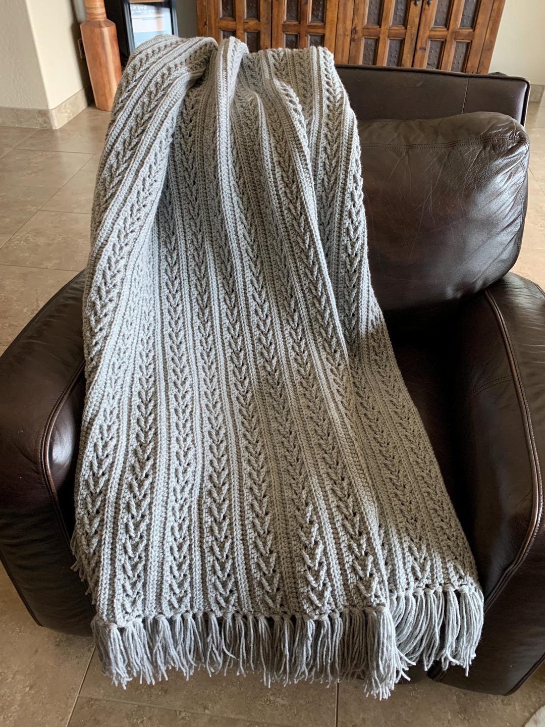 Comfy Soft Crochet Afghan/throw/blanket - Striped Arrows - Medium Grey ...