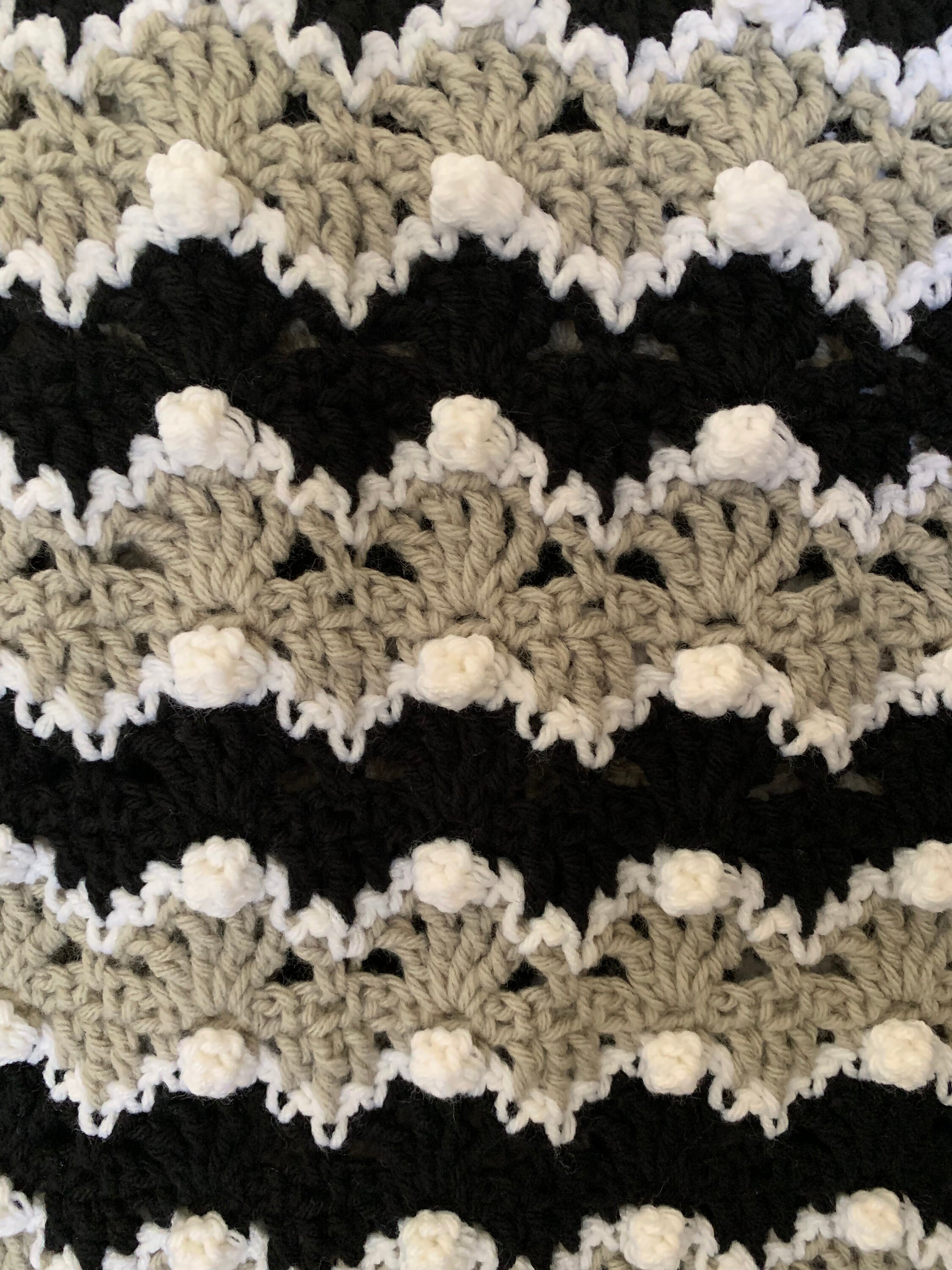 Comfy Soft Crochet Afghan/throw/blanket - Wave Stripes (black/gray ...