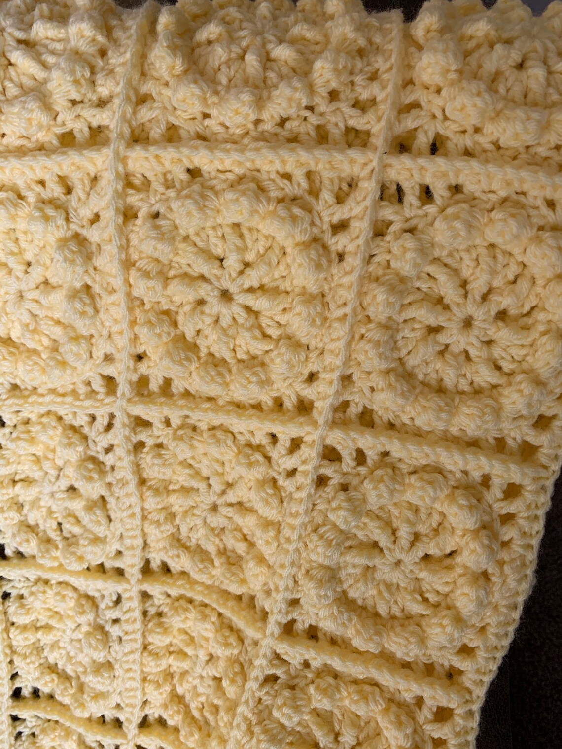 Comfy Soft Crochet Afghan/throw/blanket - Bobble Squares (pale Yellow ...