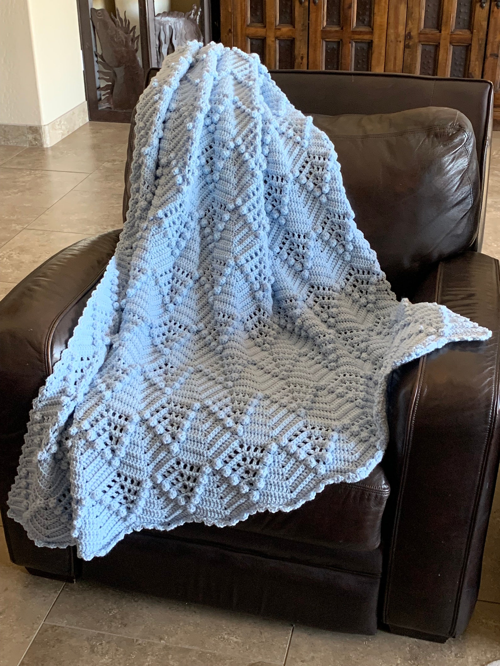 Comfy Soft Crochet Afghan/throw/blanket - Bobble Ripple (baby Blue) - Etsy