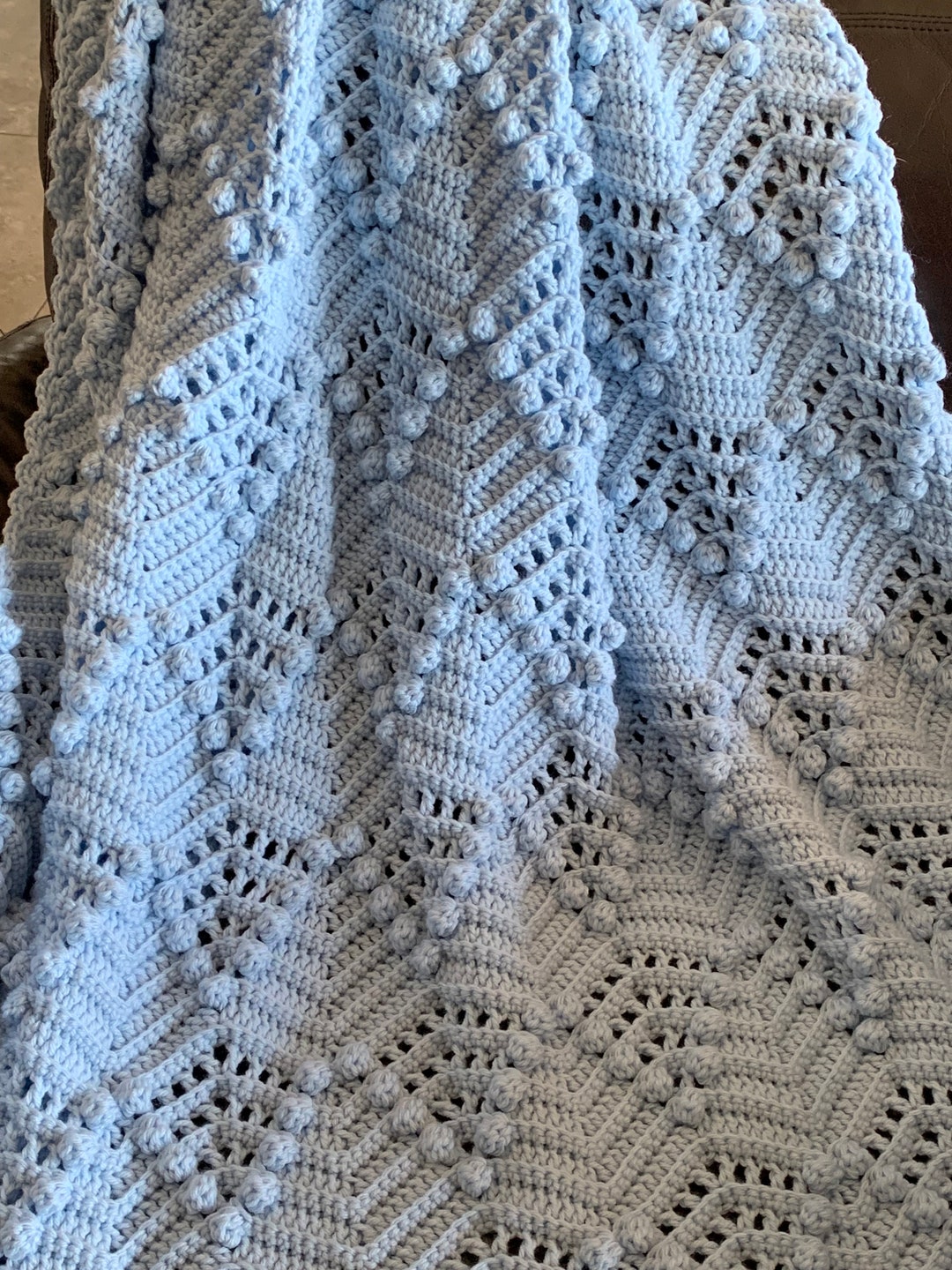 Comfy Soft Crochet Afghan/throw/blanket - Bobble Ripple (baby Blue) - Etsy