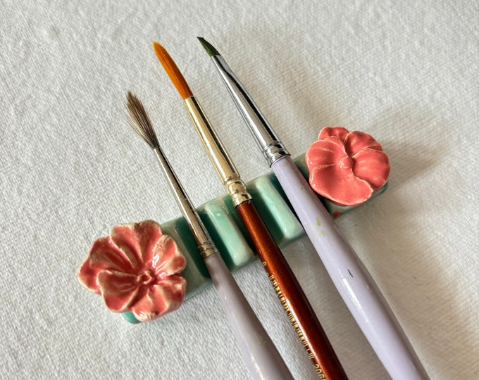 Ceramic Brush Holder, Floral Ceramic Brush Rest, Paintbrush Rest ...