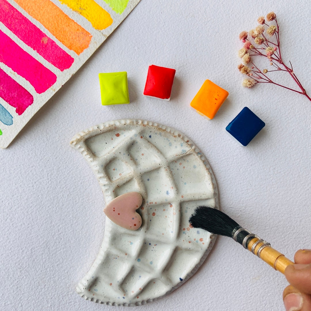 Moon Ceramic Palette Small Crack Clearance Sale moon Handmade Mixing ...