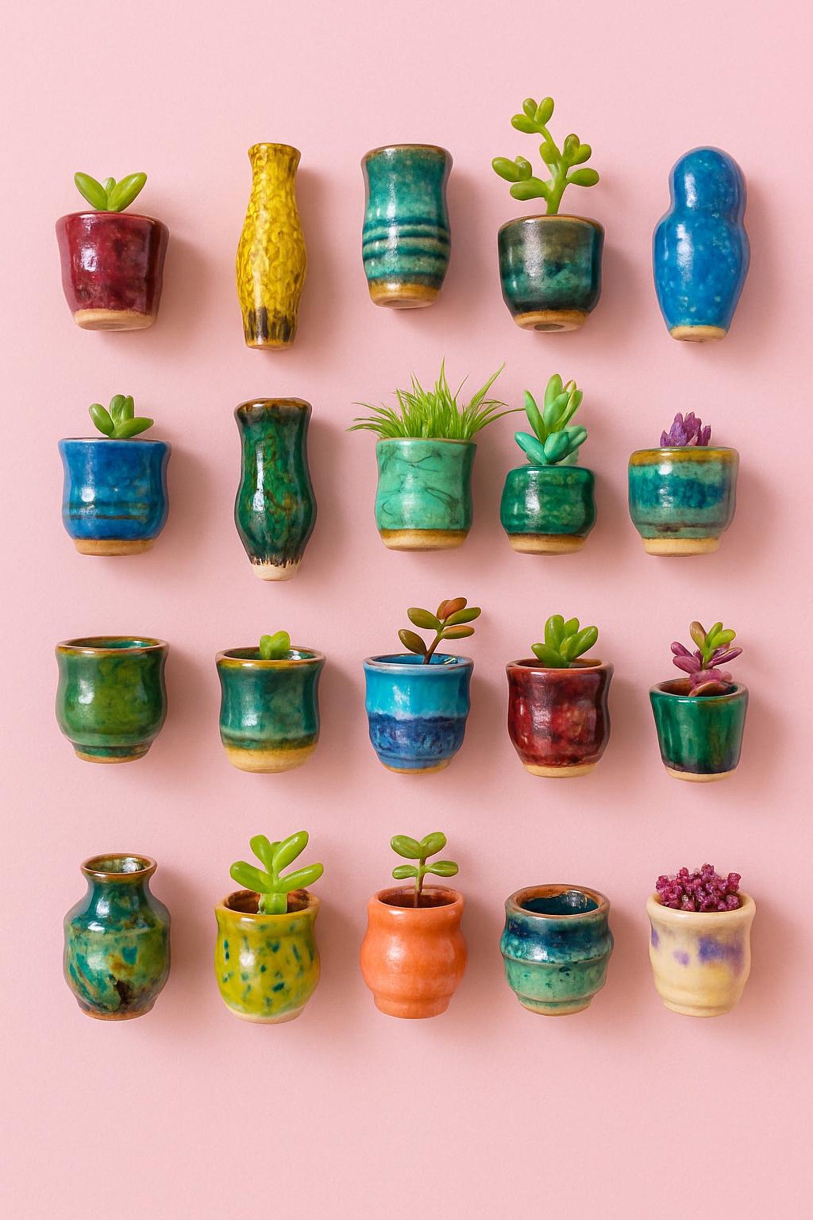 Mystery Small Ceramic Succulent Pot Fridge Magnet , Mini Pot Flower ...