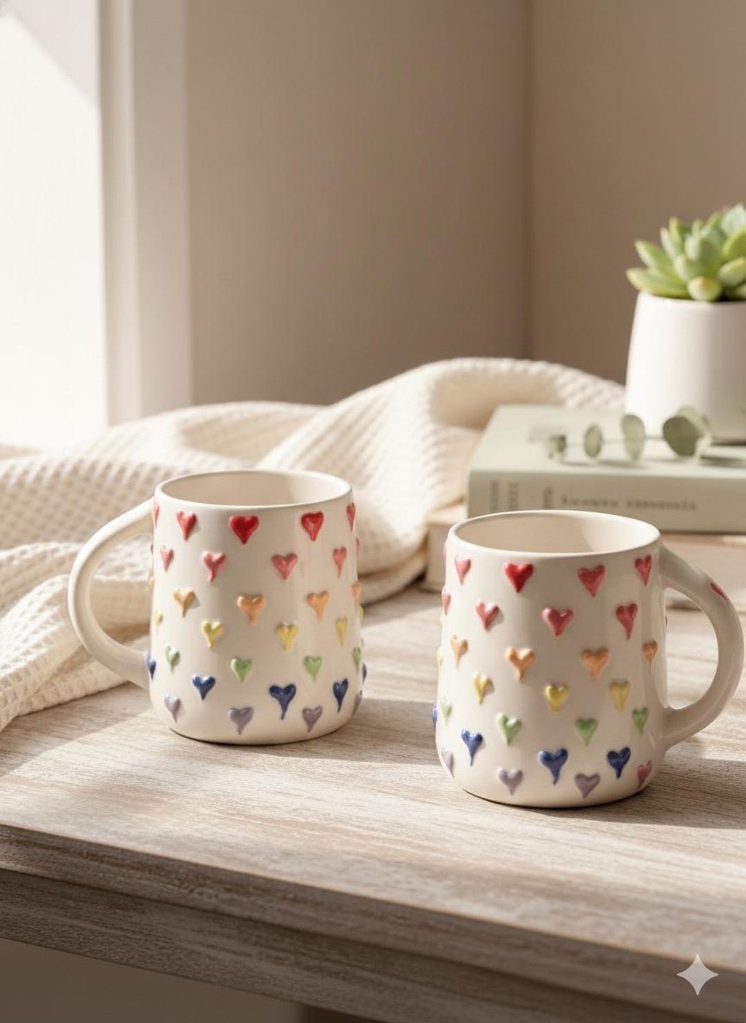 Heart Embossed Ceramic Mug 300 Ml - Cute Hearts 3D Ceramic Mug, Gift ...