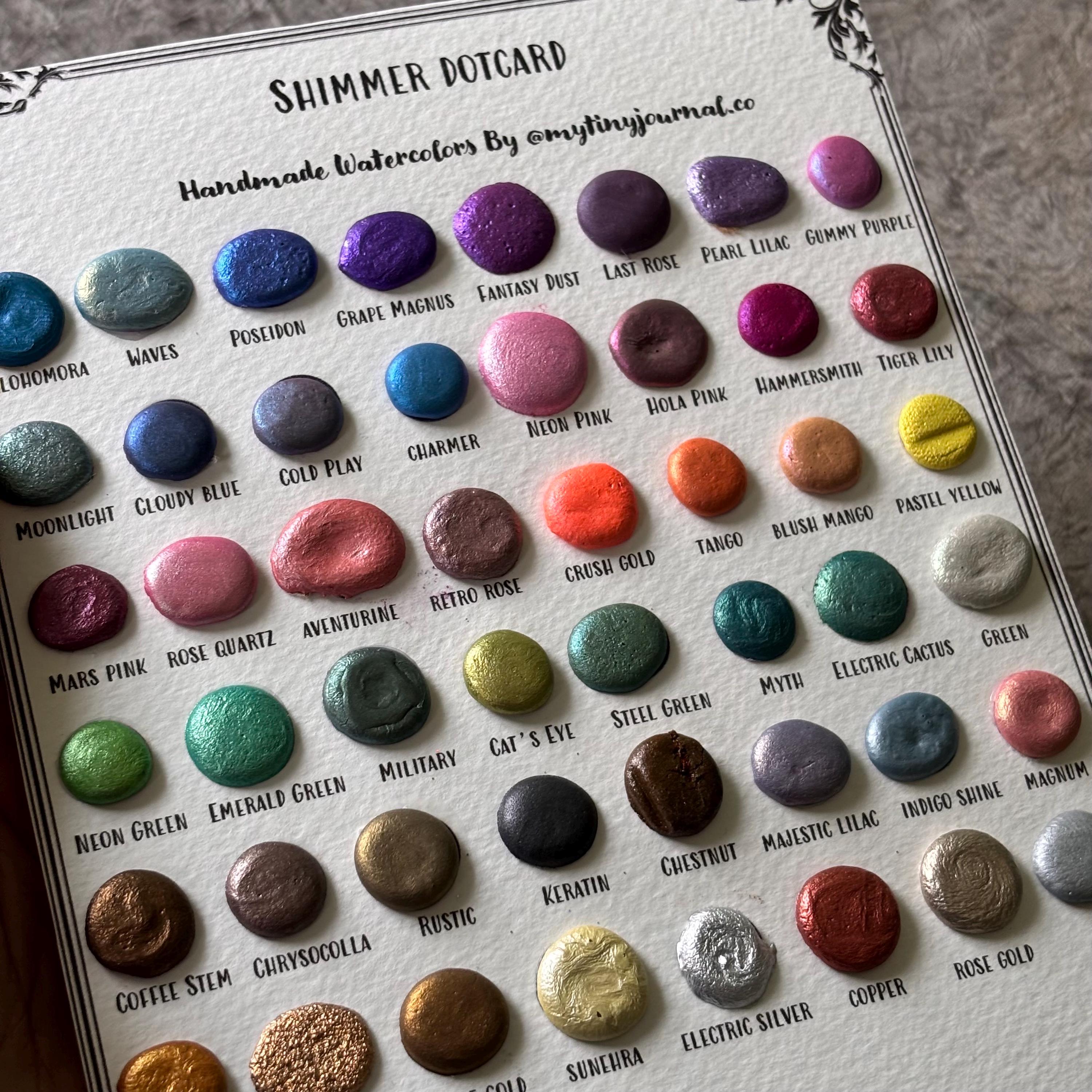 48 Shimmer Mica Dot Paint Card – Handmade Metallic Watercolors, 48 ...