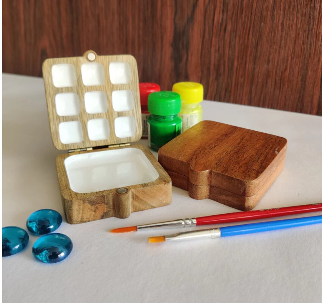Wooden COLOUR PALETTE BOX wooden Travel Portable Watercolor Palettes ...