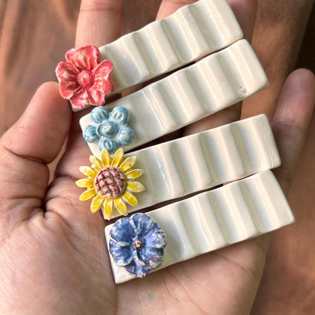Handmade Floral Ceramic Brush Rest - Floral Brush Holder , Pottery Art ...
