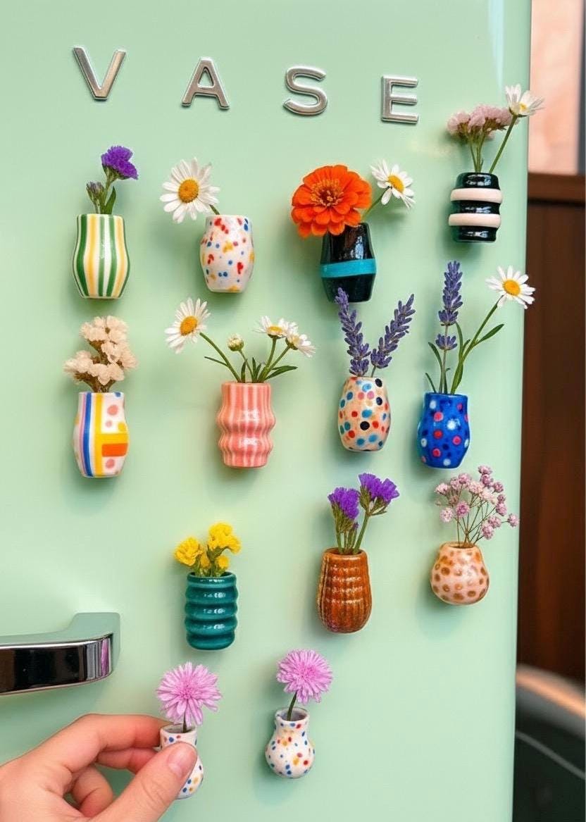 Mystery Small Ceramic Budvase Pot Fridge Magnet , Mini Pot Flower Vase ...