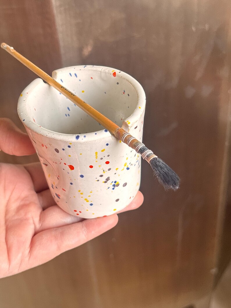 Artist Splatter Handmade Ceramic Brush Wash Cup With Dimples for Better ...